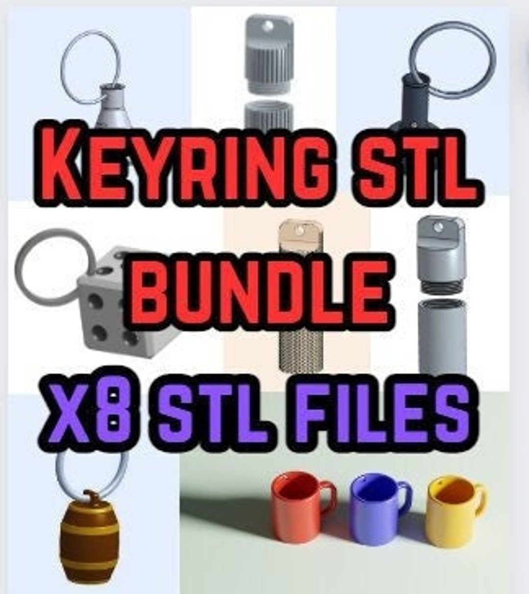 Keyring Stl 3D Print File X9 Bundle - Etsy