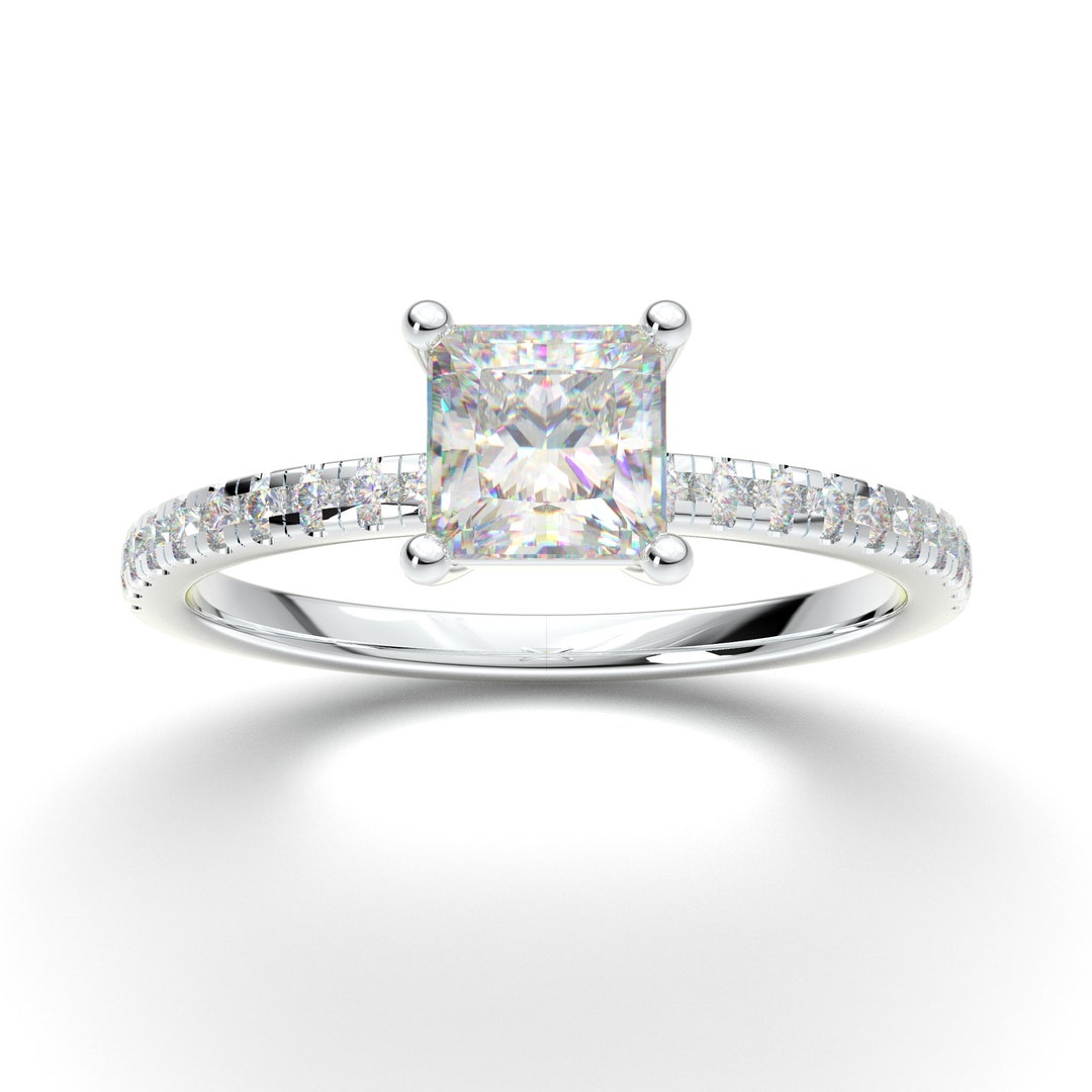 Princess Cut Diamond Ring 14K White Gold Ring Engagement - Etsy