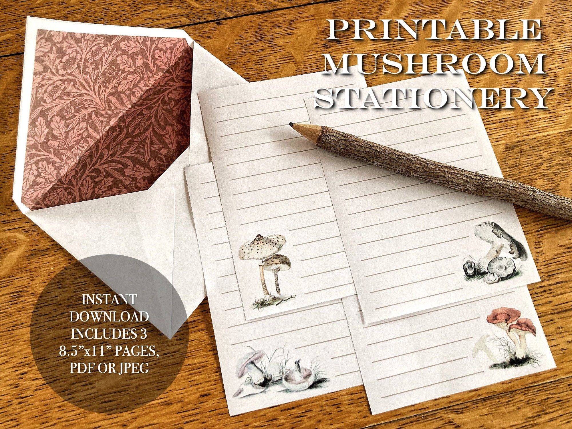 Mushroom Printable Stationery | Fungi Letter Set Writing Paper | Lined ...