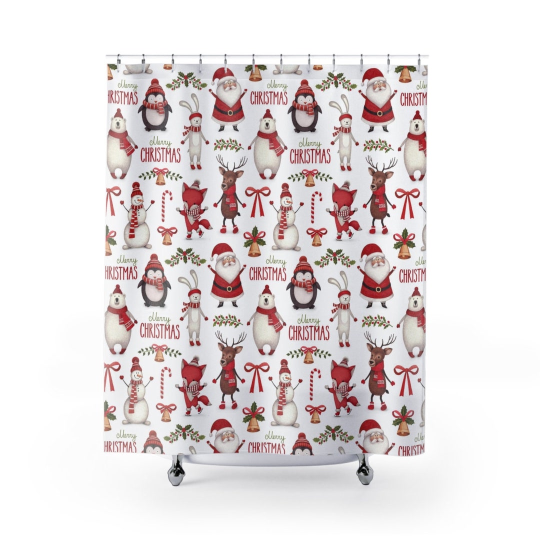 Christmas Santa Shower Curtain Fabric Shower Curtain Christmas Bathroom ...