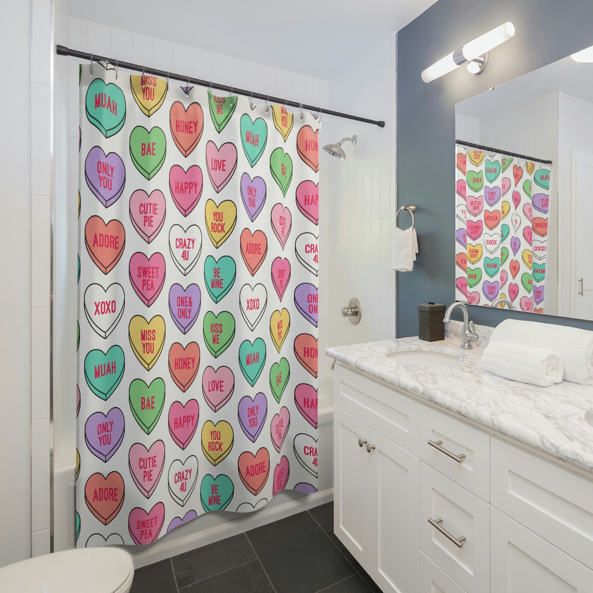 Candy Conversation Hearts Shower Curtain Bathroom Decor Home Decor T