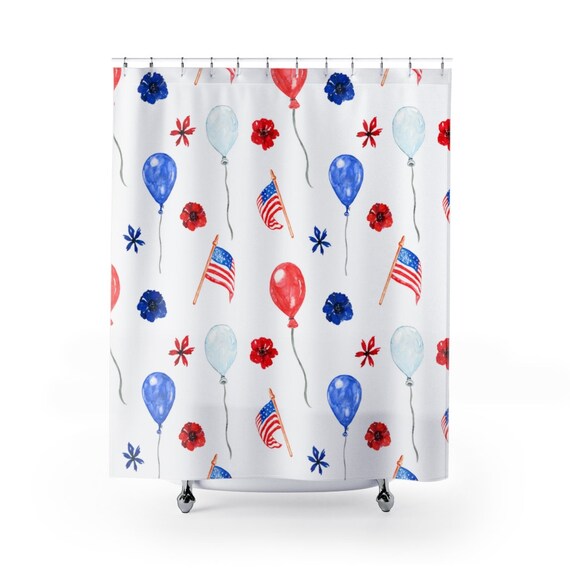American Flags and Balloons Shower Curtain Patriotic Shower - Etsy