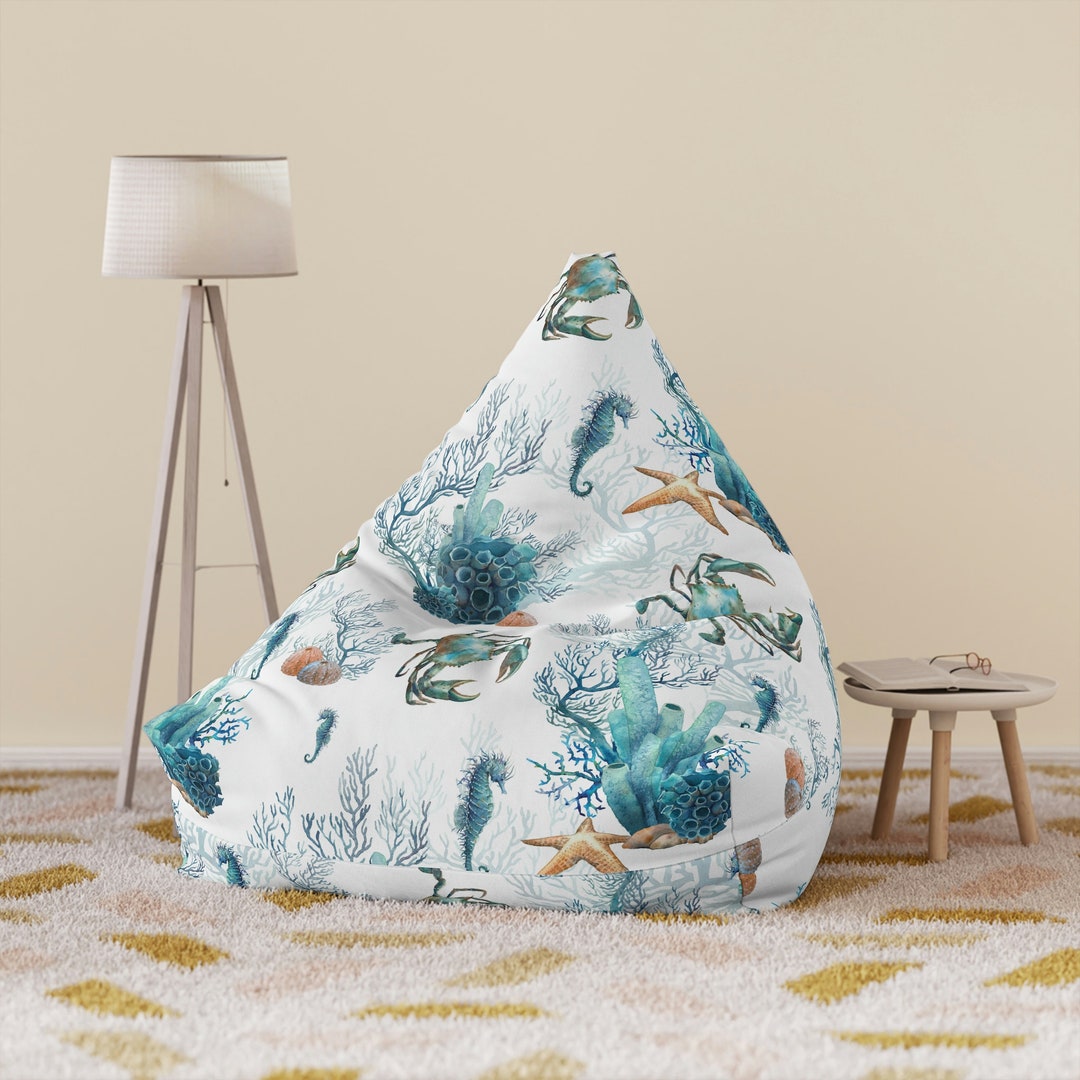 Watercolor Coral Reef Bean Bag Chair Cover Floor Seating Dorm Decor ...