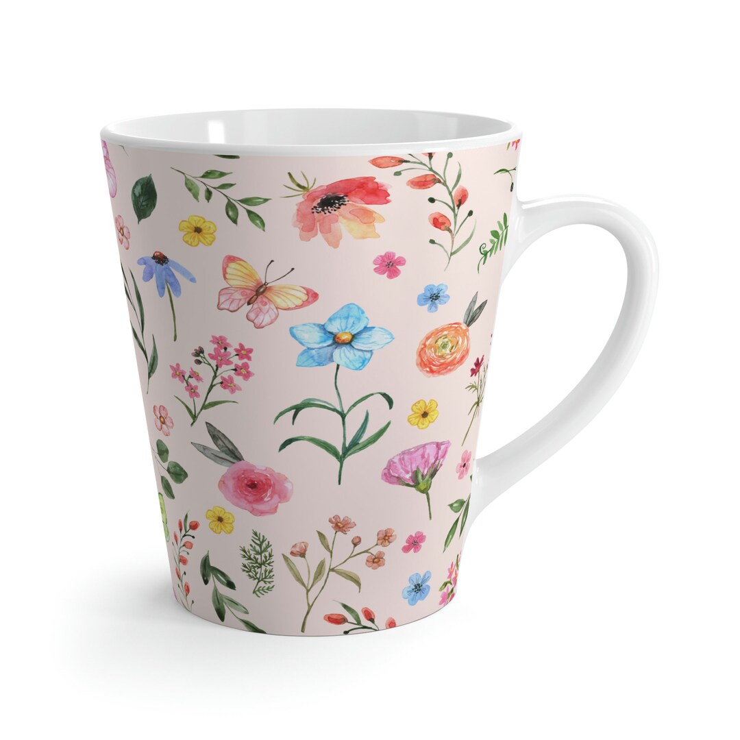 Spring Daisies and Butterflies Latte Mug, 12 Oz Ceramic Mug Floral Mug ...