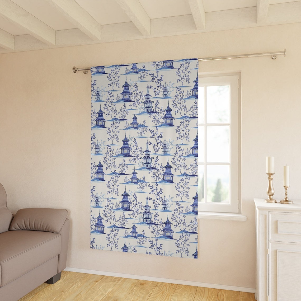 Chinoiserie Vintage Chinese Pagodas Window Curtain Panel - Etsy