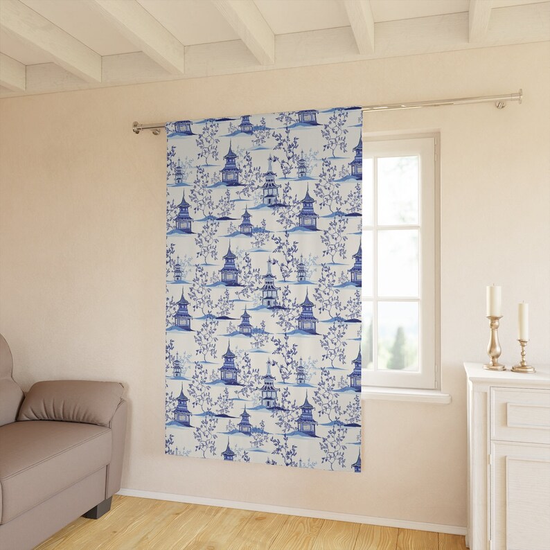 Chinoiserie Vintage Chinese Pagodas Window Curtain Panel - Etsy
