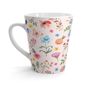 Spring Daisies and Butterflies Latte Mug, 12 Oz Ceramic Mug Floral Mug ...
