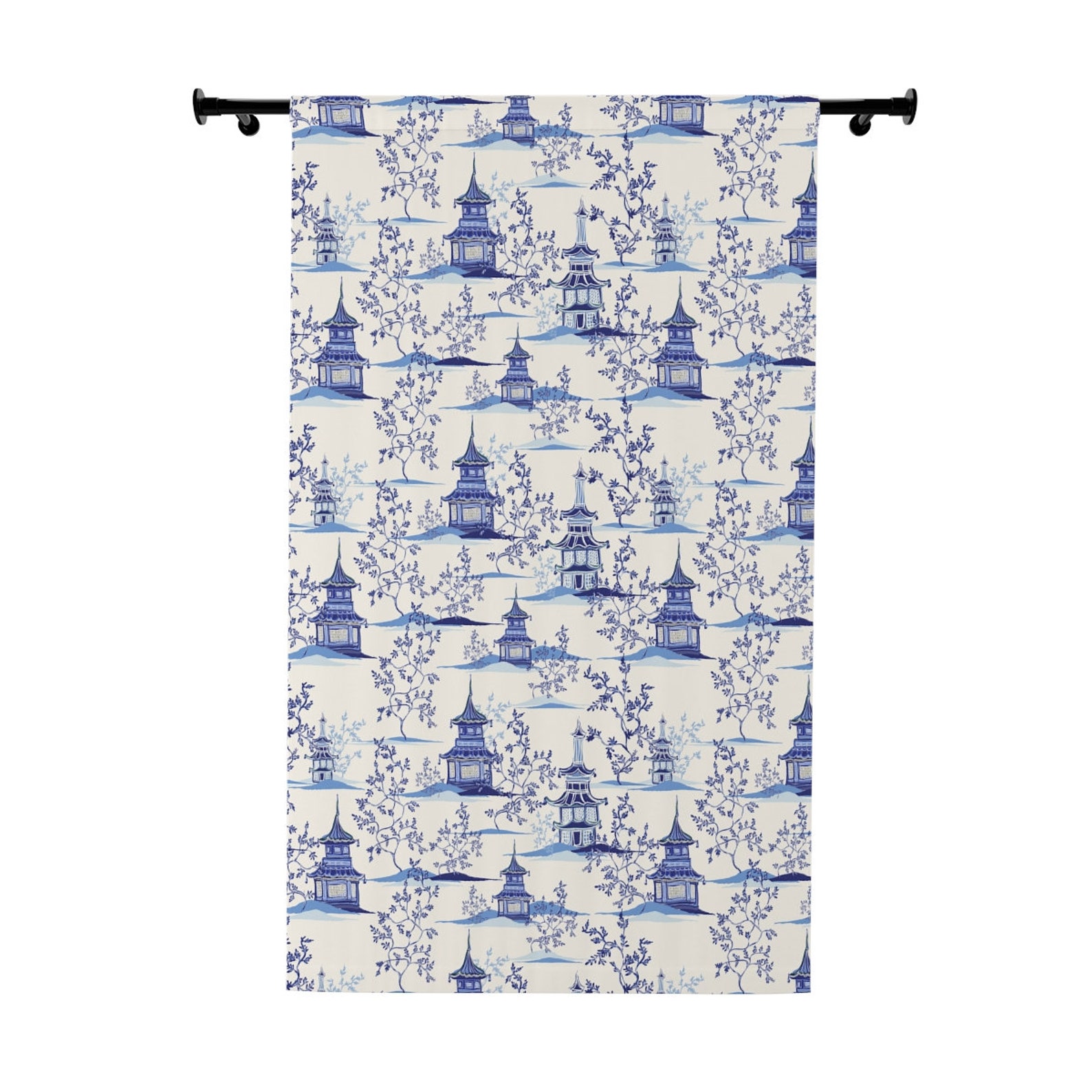 Chinoiserie Vintage Chinese Pagodas Window Curtain Panel - Etsy