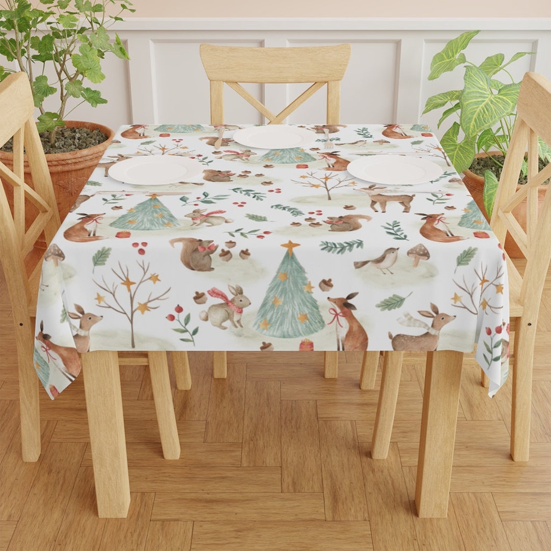 Christmas Woodland Animals Tablecloth Kitchen and Dining Tablecloth ...