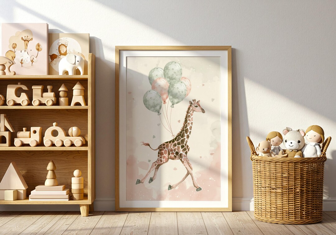 Giraffe With Balloons Wall Art, Nursery Art Print, Animal Wall Decor ...