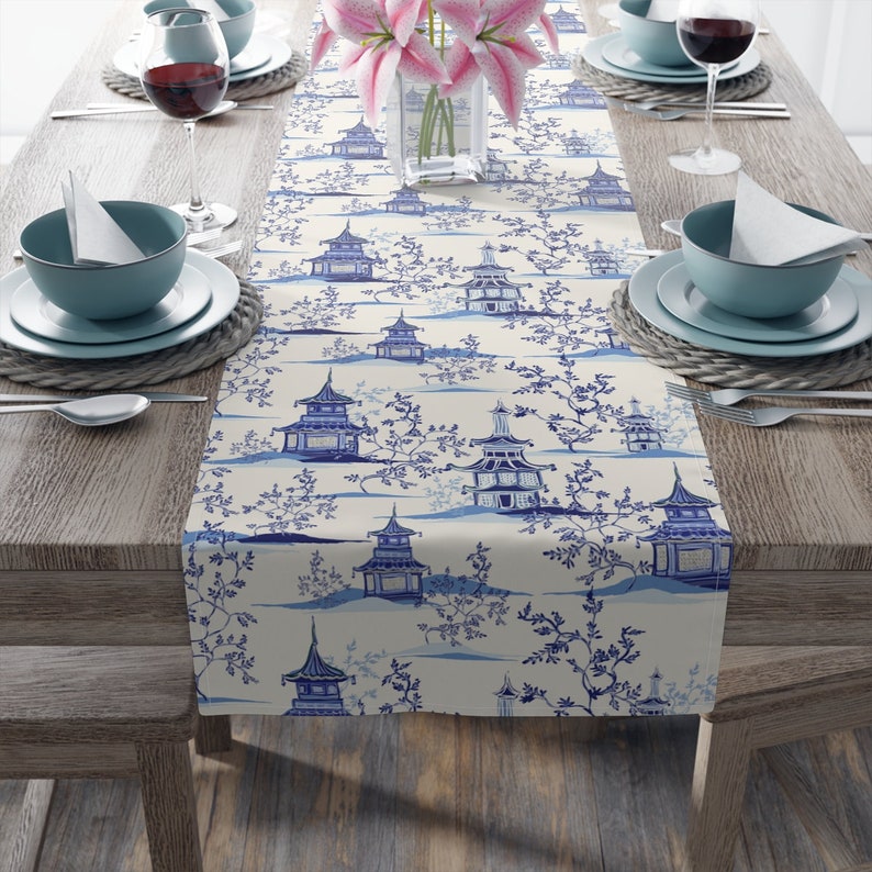 Chinoiserie Vintage Chinese Pagodas Table Runner - Etsy