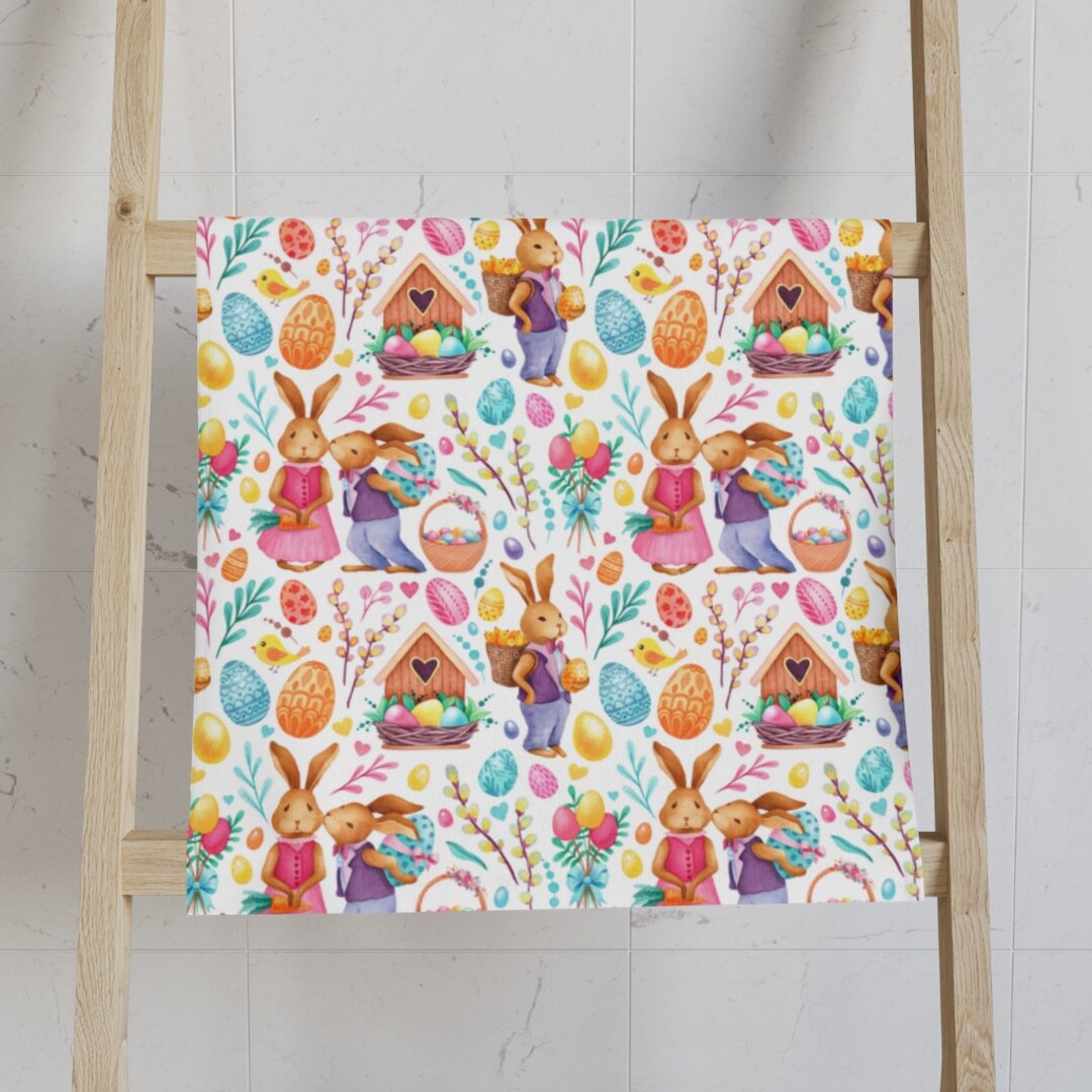 Easter Love Bunnies Hand Towel Easter Bathroom Hand Towel Kids Bathroom ...