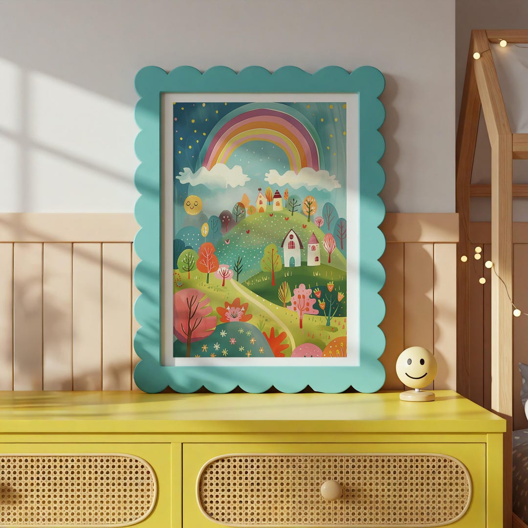 Rainbow Village Art Print: Whimsical Kids Room Decor, Colorful ...
