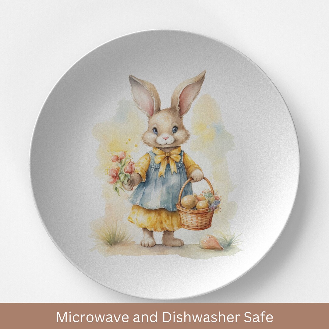 Easter Bunny Girl With Flowers Plate Unbreakable Polymer Plate ...