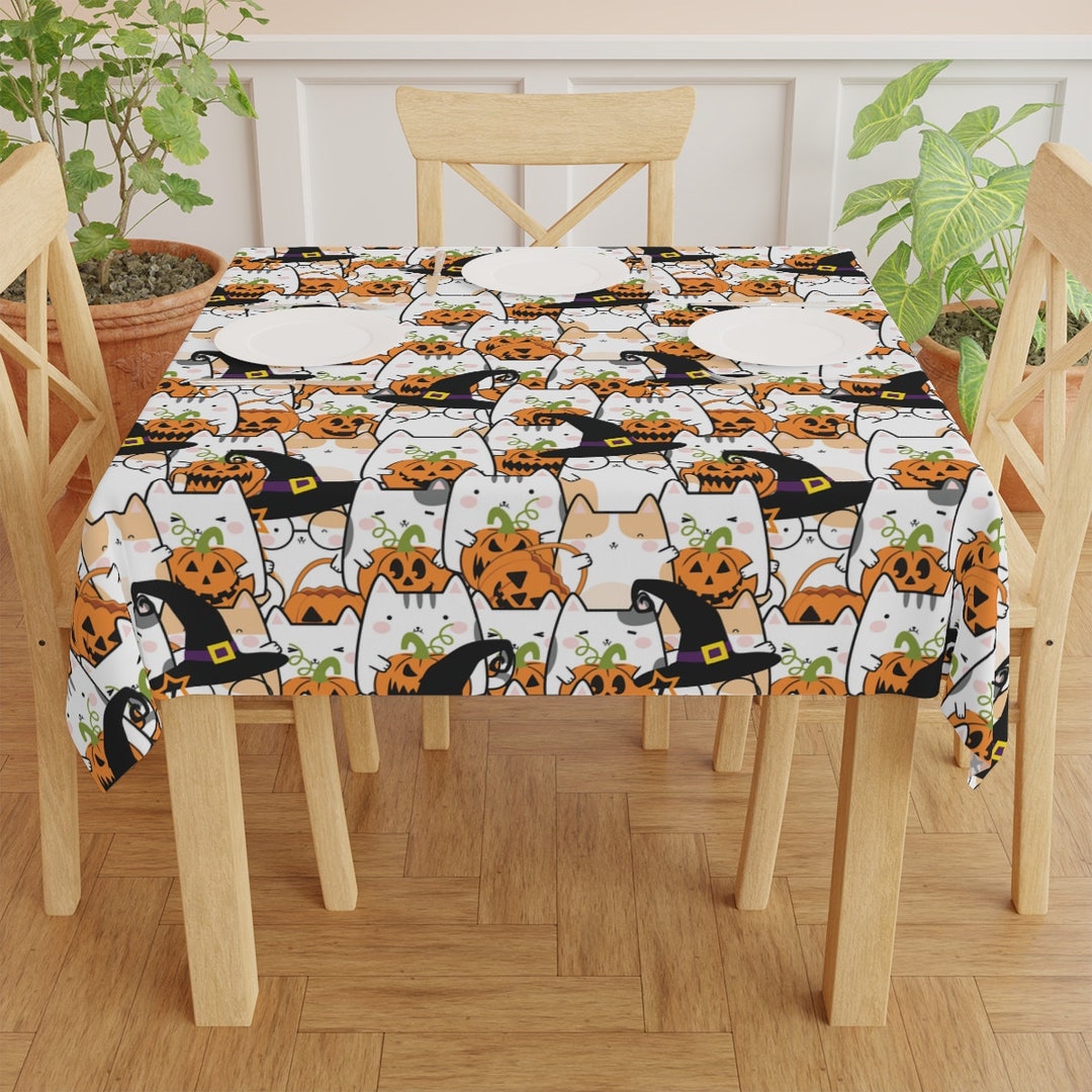 Halloween Kawaii Cats and Pumpkins Tablecloth Kitchen and - Etsy