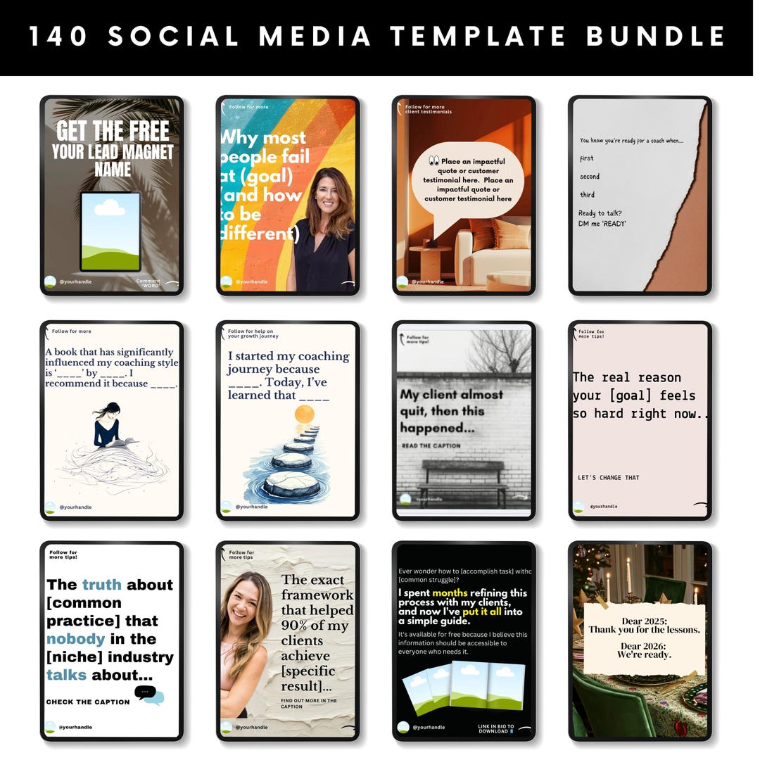 Premium Social Media Template Bundle for Coaches Service Providers 140 ...