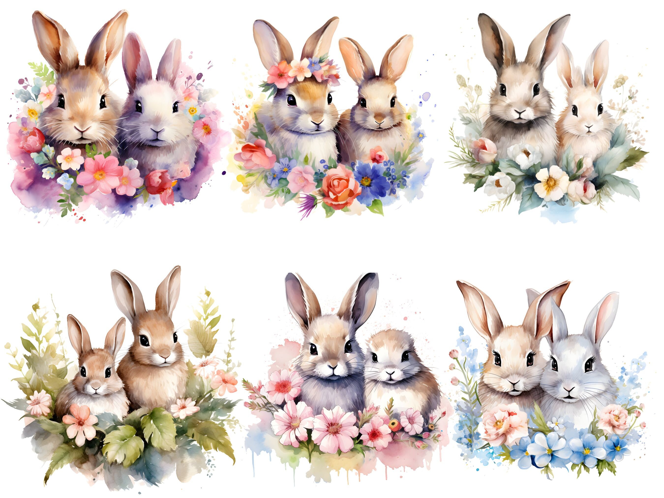 Rabbit Bunnies Watercolor Clipart - PNG - Commercial Use - Etsy