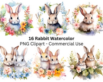 Watercolor Bunnies Clipart Digital Illustration Bunny Rabbit PNG ...