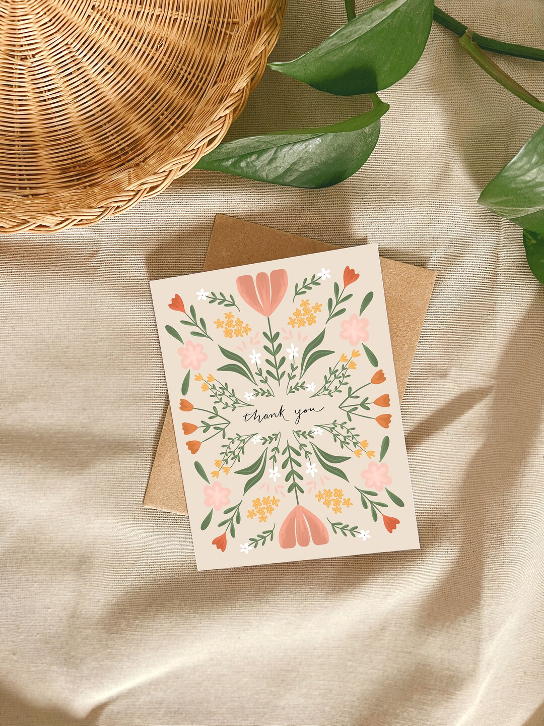 Thank You Greeting Card- Blank Greeting Card- Note Card- Illustrated ...