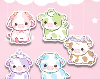 Ice Cream Cow Sticker Set Ver 2, Cute Cow Sticker Bundle, Rainbow Cow ...