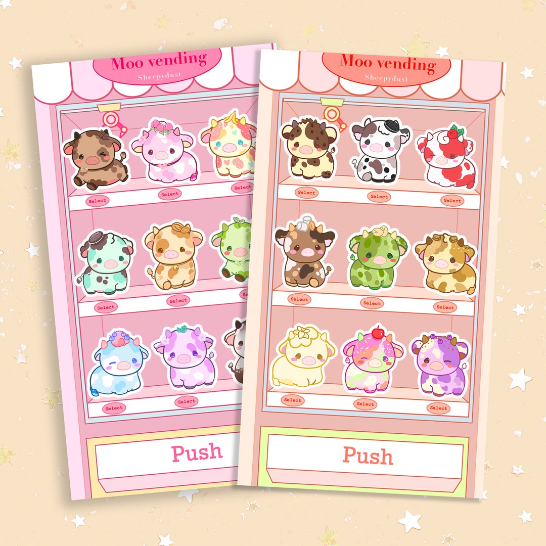 Moo Vending Sticker Sheets, Cute Ice Cream Cows Sticker Sheet ...