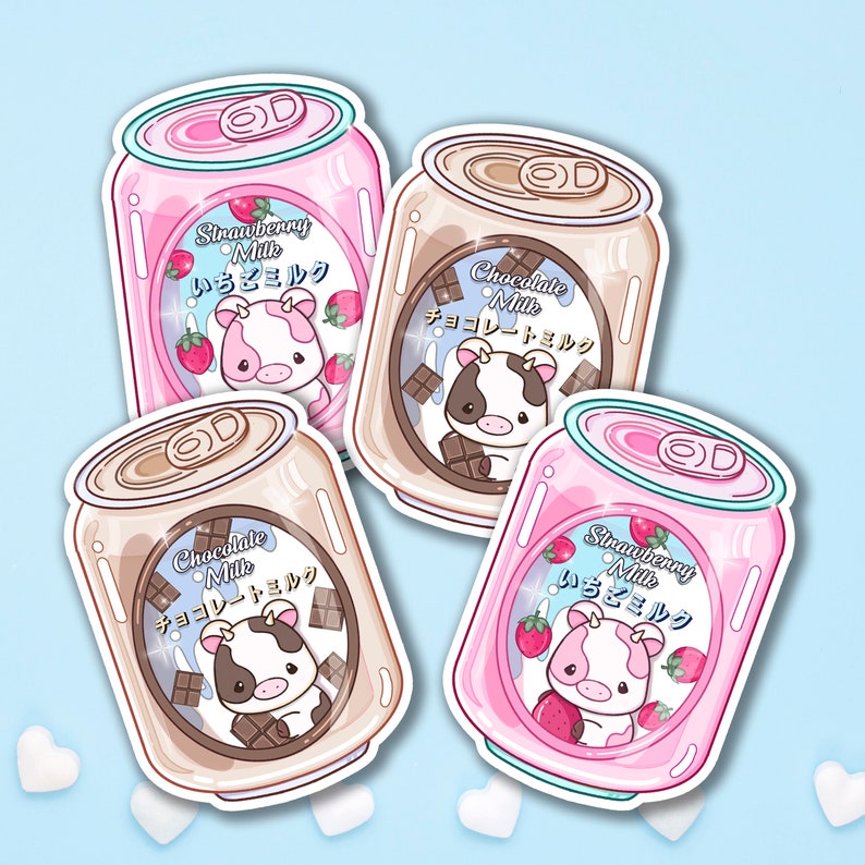 Cow Japanese Milk Can Sticker, Cute Cow Milk Drink, Strawberry Cow ...
