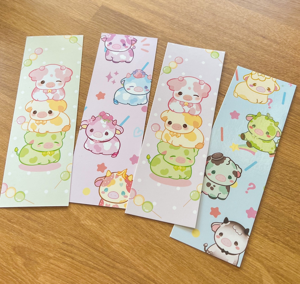 Cute Dango Cow Bookmarks, Kawaii Cow Bookmark, Two-sided Bookmark, Book ...