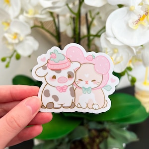 Cute Strawberry Cow and Bunny Sticker, Vinyl Die Cut Sticker, Cute ...