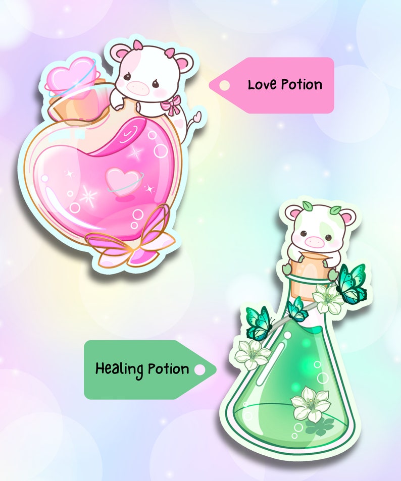 Cow Potion Stickers, Magic Cow Potion Sticker, Kawaii Cow Potion ...
