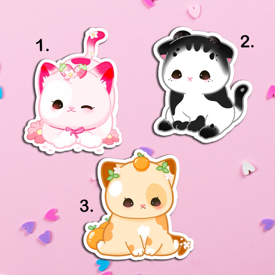 Cute Ice Cream Cats Stickers, Cute Kitty Stickers, Adorable Animal ...