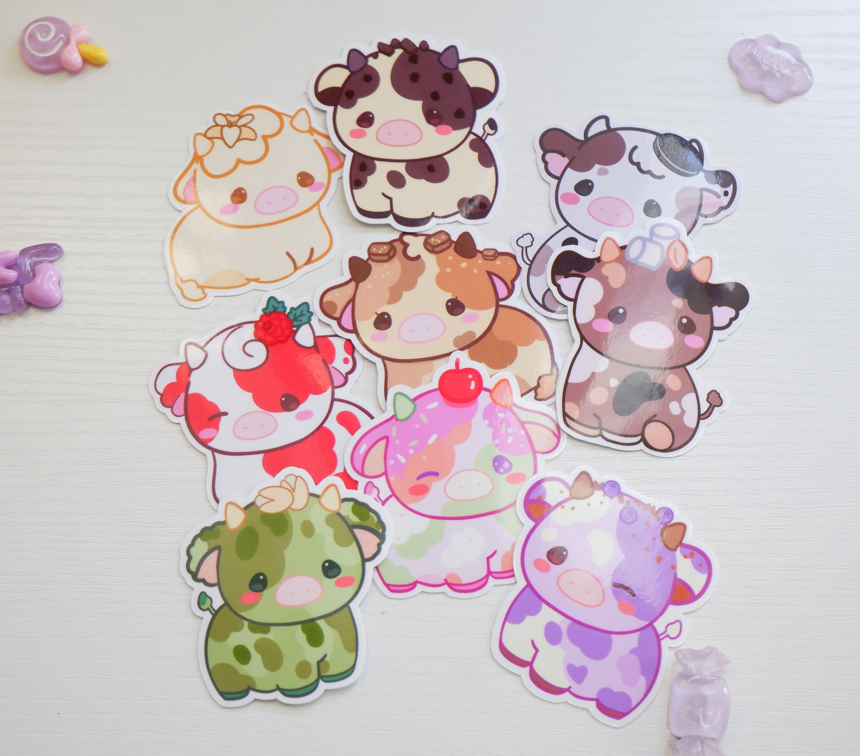 Ice Cream Cow Sticker Set Ver 2, Cute Cow Sticker Bundle, Rainbow Cow ...