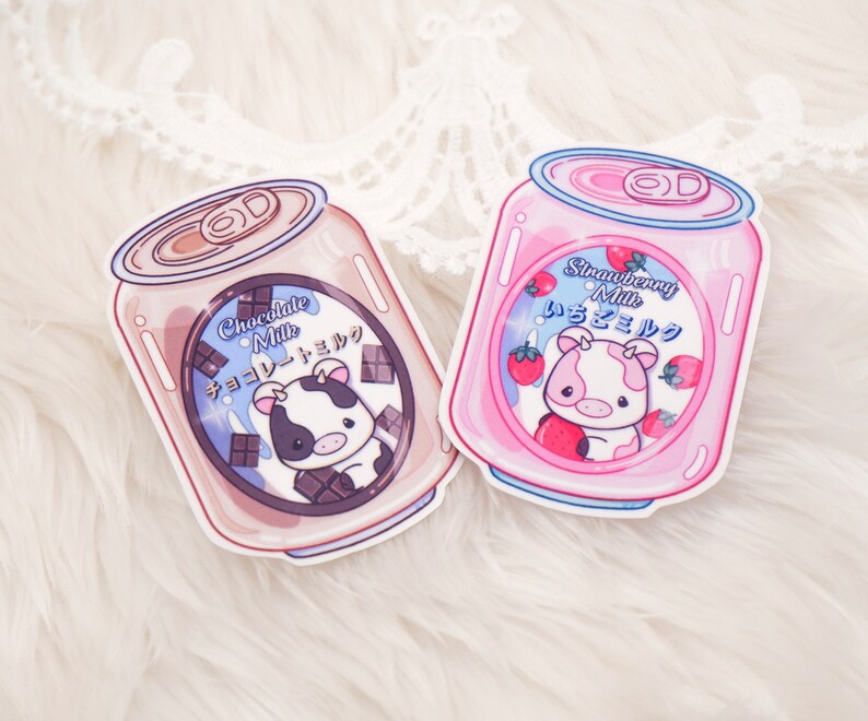 Cow Japanese Milk Can Sticker, Cute Cow Milk Drink, Strawberry Cow ...