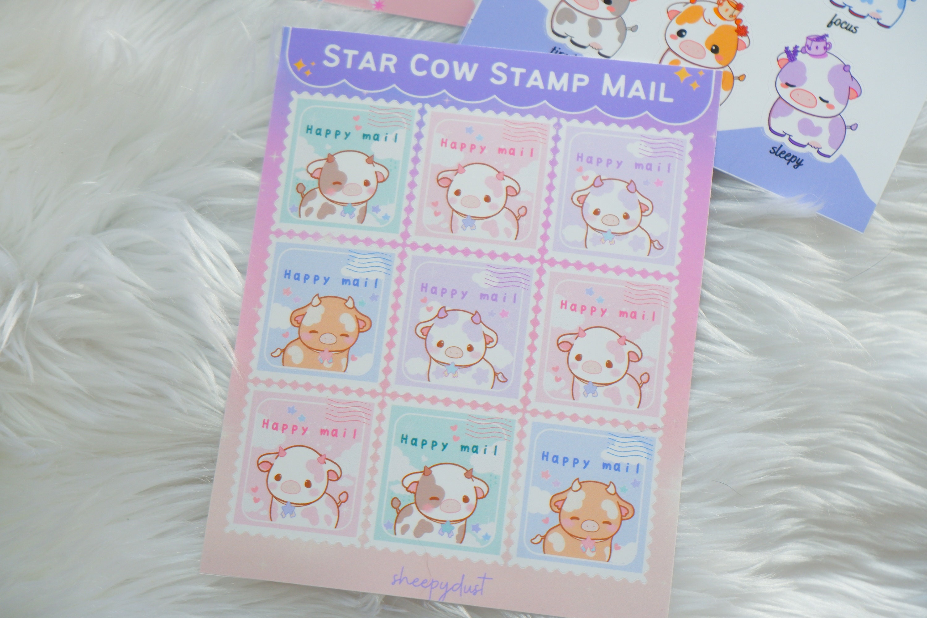 Star Cow Stamp Mail Sticker Sheet, Cute Star Cow Sticker Sheet, Kawaii ...
