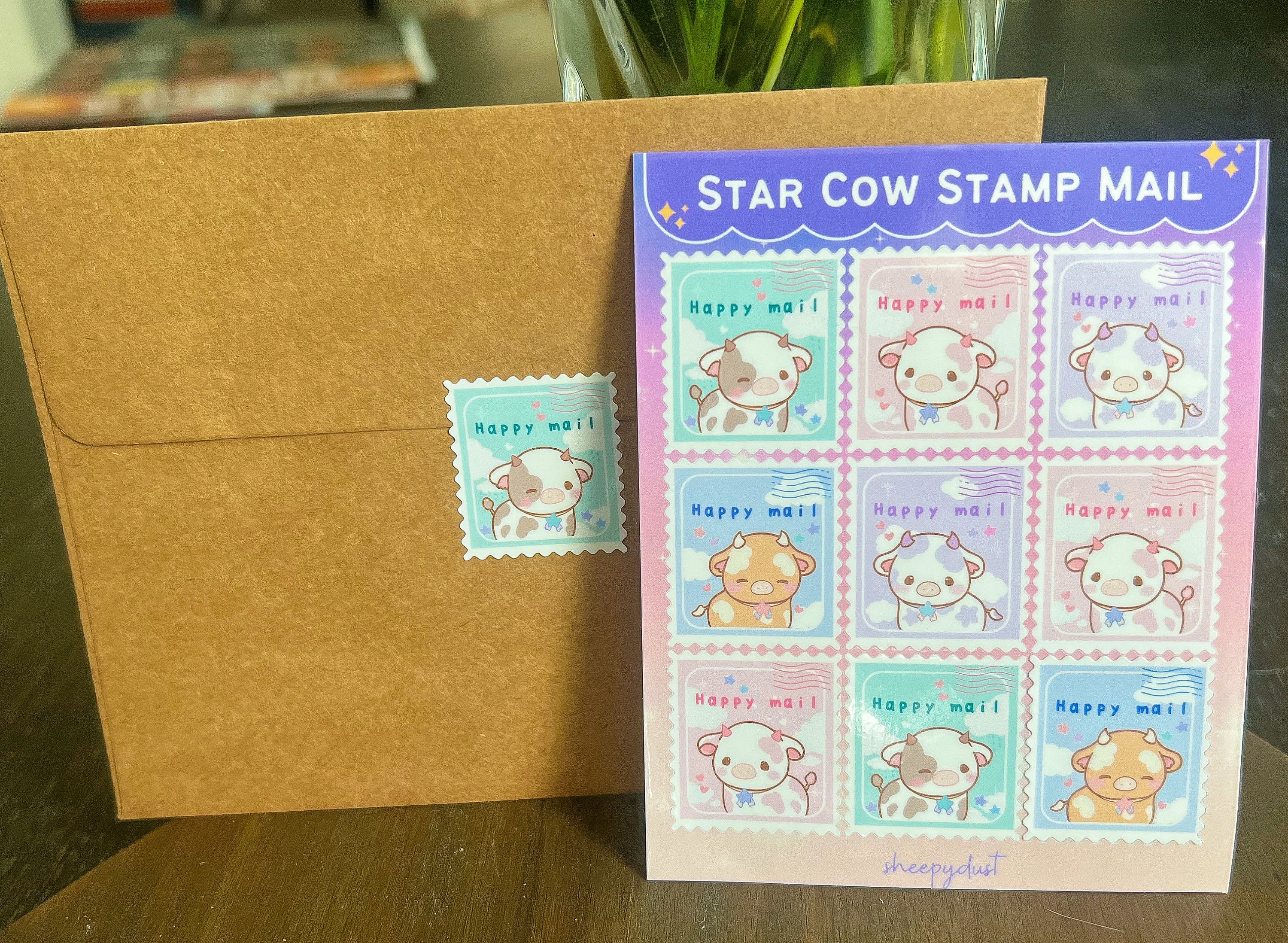 Star Cow Stamp Mail Sticker Sheet, Cute Star Cow Sticker Sheet, Kawaii ...