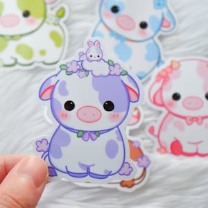 Cute Flower Cow Sticker, Rainbow Cow Sticker Set, Cow Stationary, Cute ...