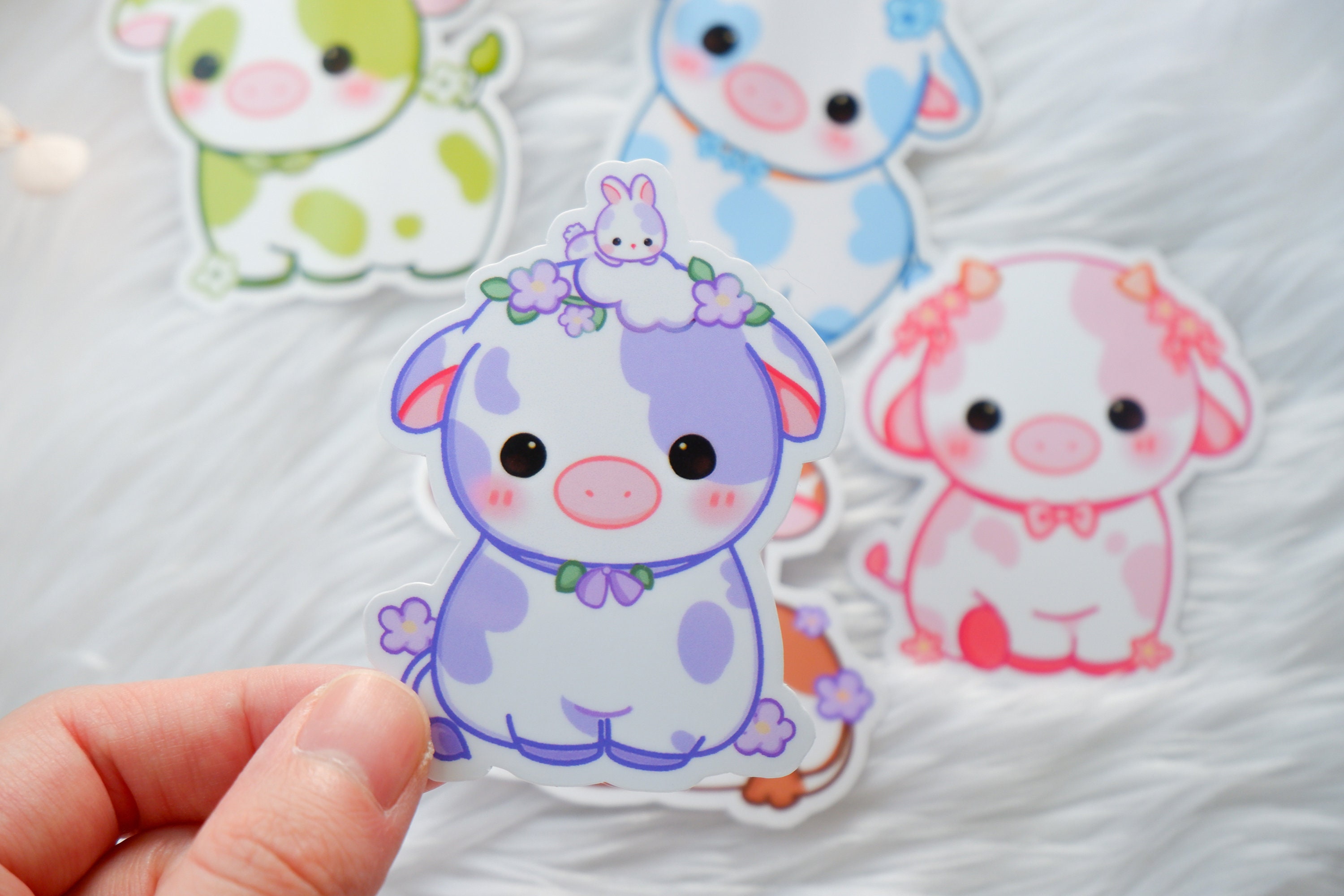 Cute Flower Cow Sticker, Rainbow Cow Sticker Set, Cow Stationary, Cute ...