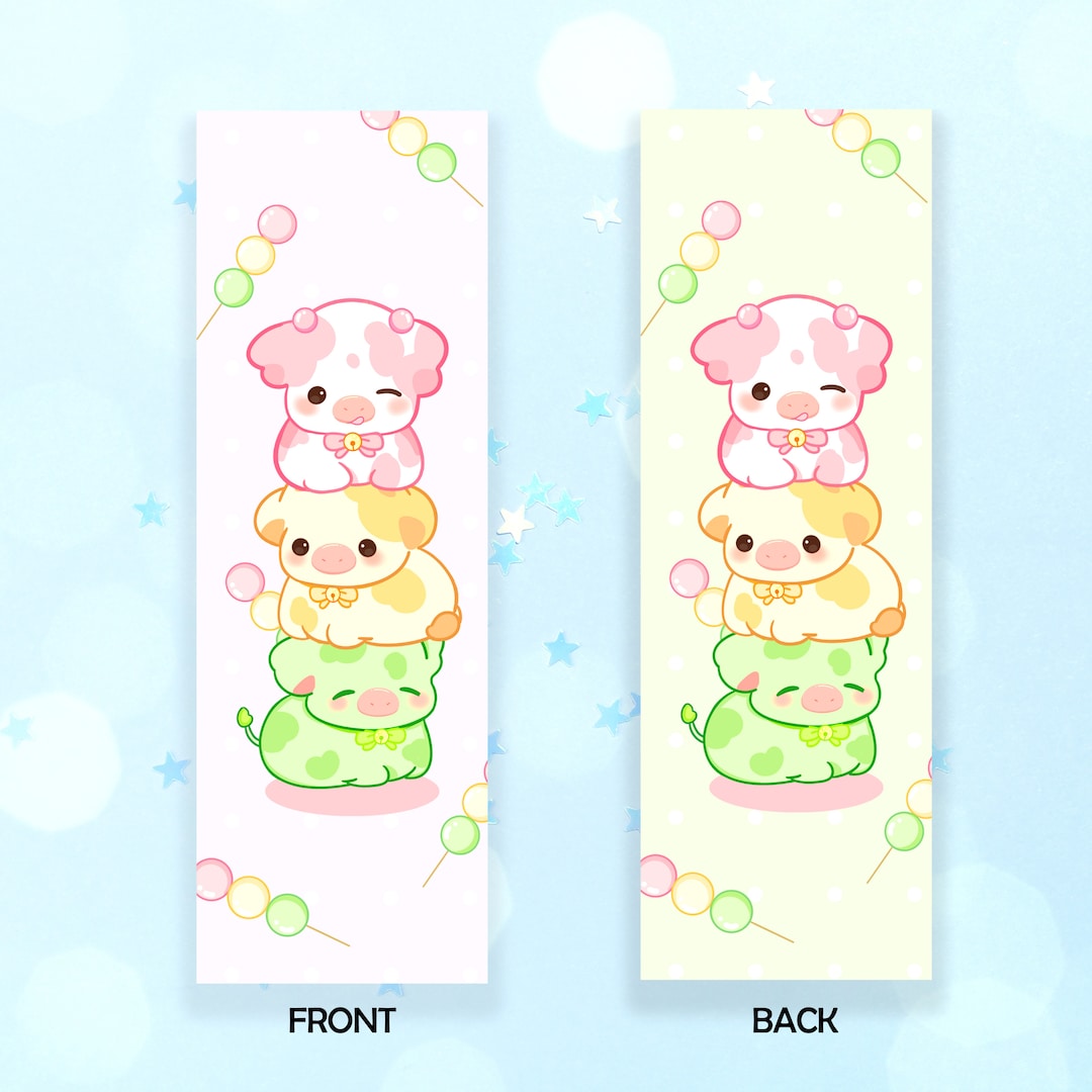 Cute Dango Cow Bookmarks, Kawaii Cow Bookmark, Two-sided Bookmark, Book ...