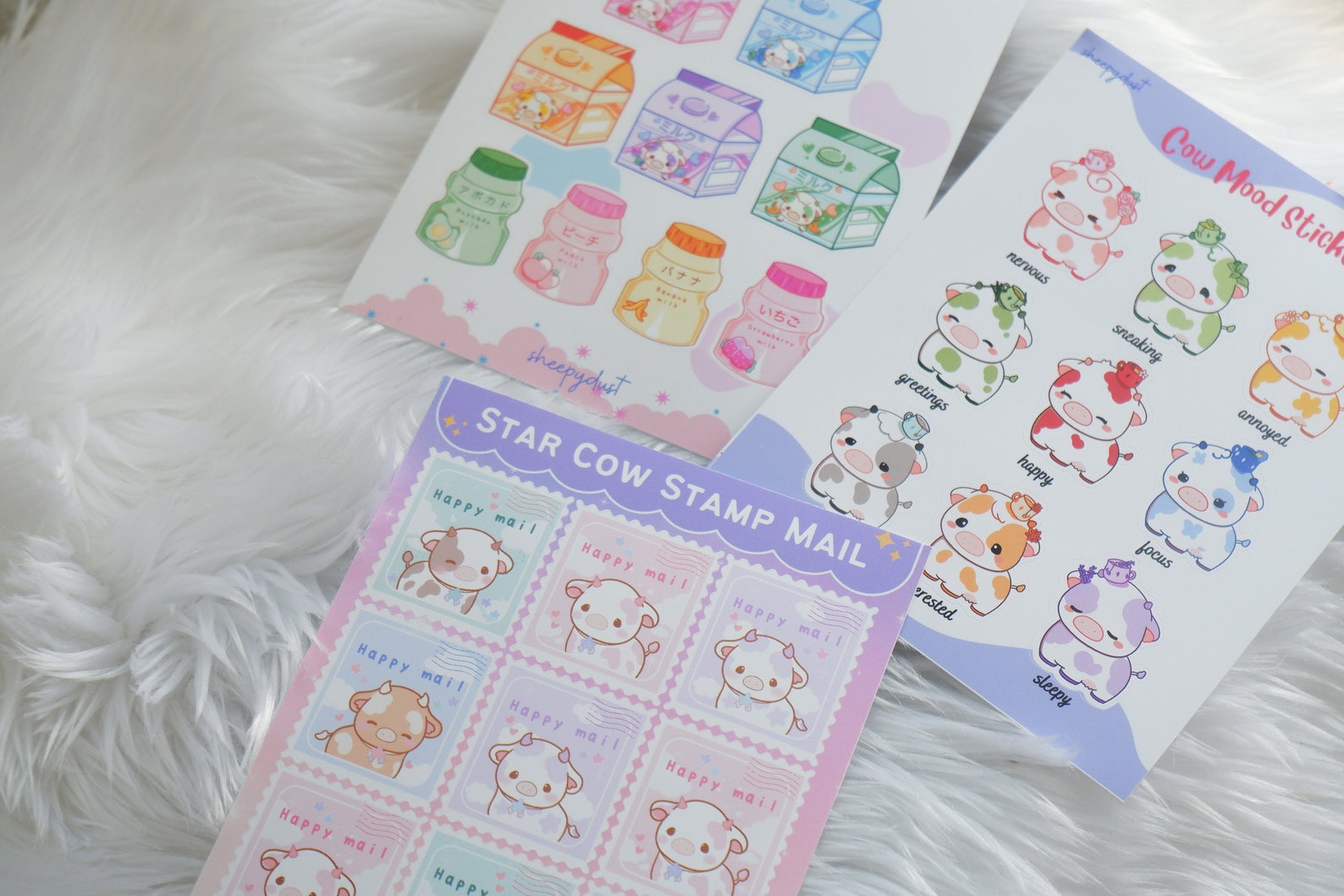 Star Cow Stamp Mail Sticker Sheet, Cute Star Cow Sticker Sheet, Kawaii ...