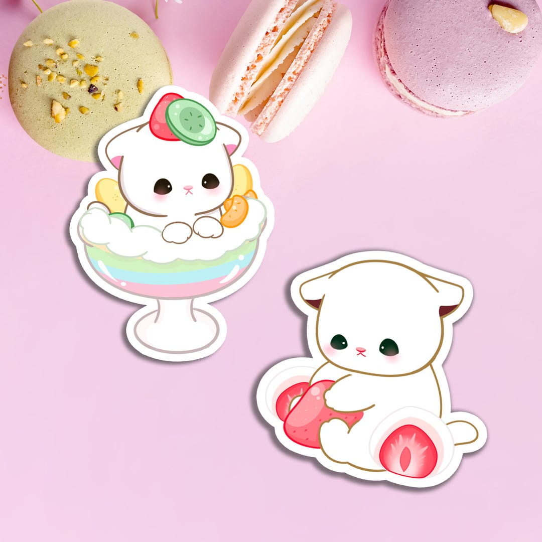 Parfait Cat Sticker, Mochi Cat Sticker, Japanese Dessert Stickers ...