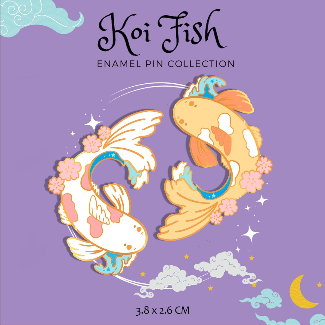 Enamel Pin: Japanese Cherry Blossom Koi Fish, Sakura Koi Fish Pair Pin ...
