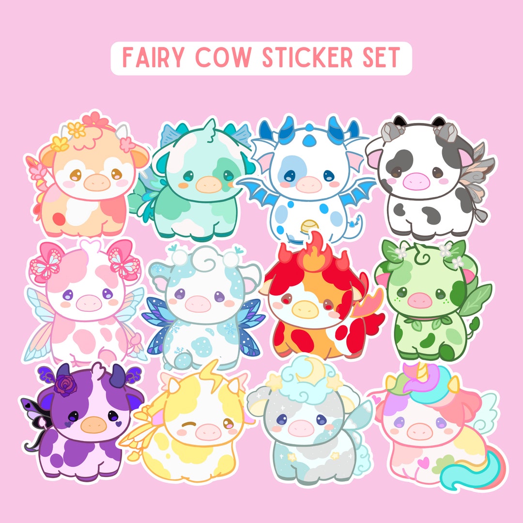 Fairy Cow Stickers, Magical Cow Sticker Bundle, Holographic Cow Laptop ...