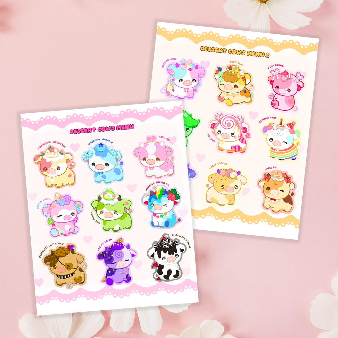 Dessert Cows Menu Sticker Sheets, Cute Stationary for Decoration ...