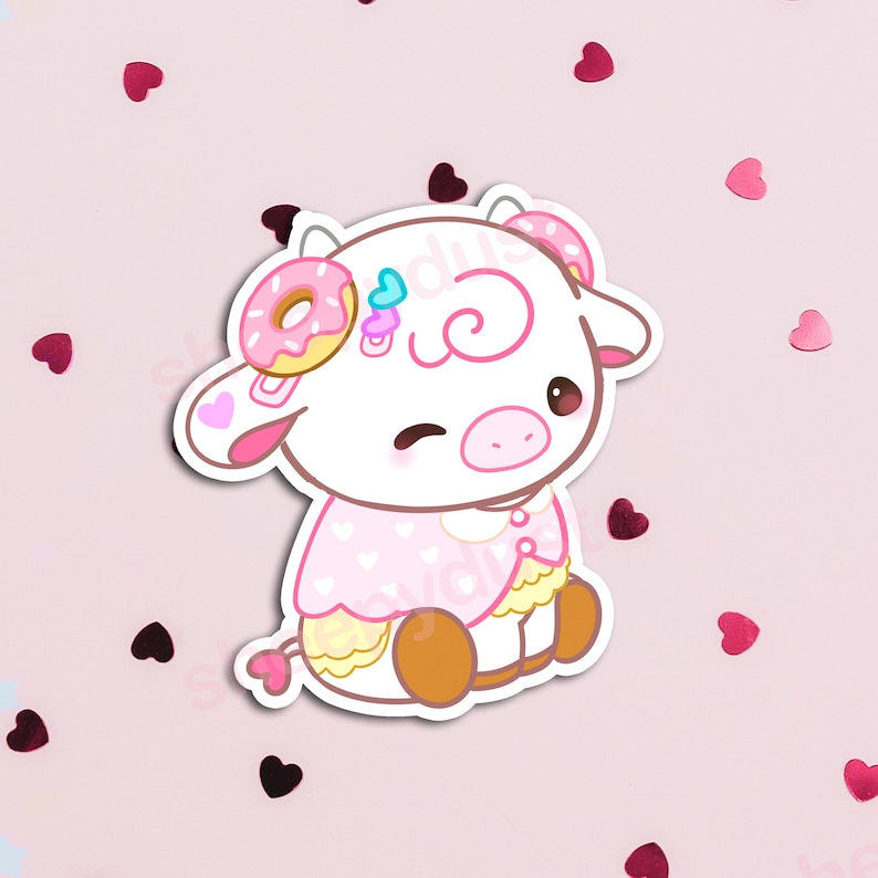 Donut Cow Sticker, Cute Cow Stickers, Dessert Stickers, Kawaii Cow ...