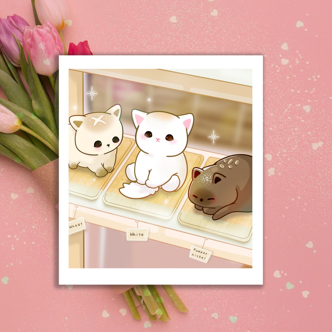Cute Cat Bread Mini Print, Toast Cat Print, Kawaii Photo Print, Cute ...
