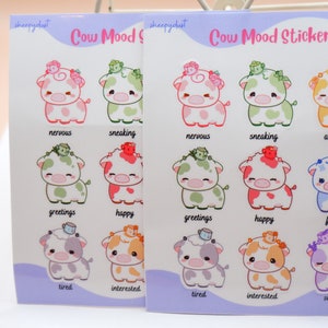 Cute Cow Mood Sticker Sheet, Cow Emotion Reaction, Cow Decorative ...