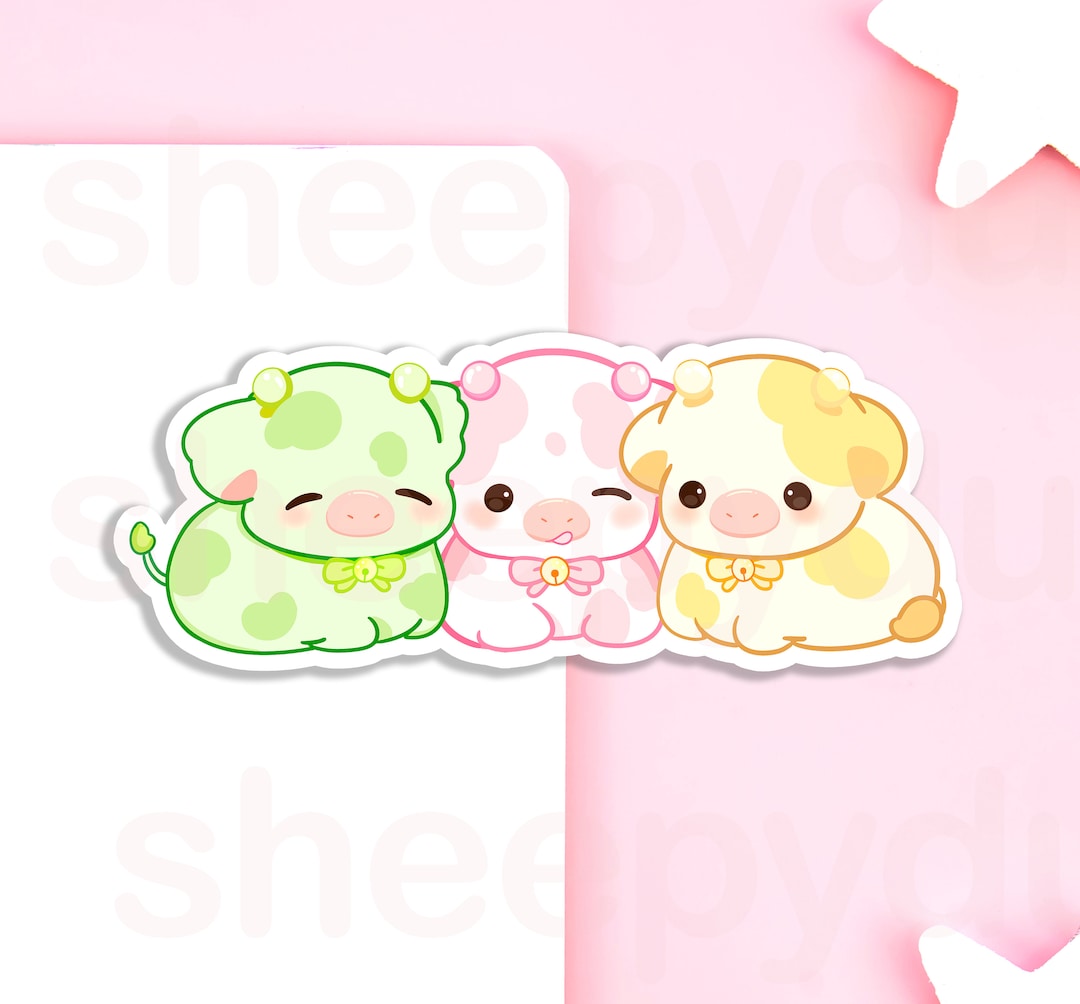 Dango Cows Sticker, Dessert Cow Sticker, Matte Vinyl Cute Cow Sticker ...
