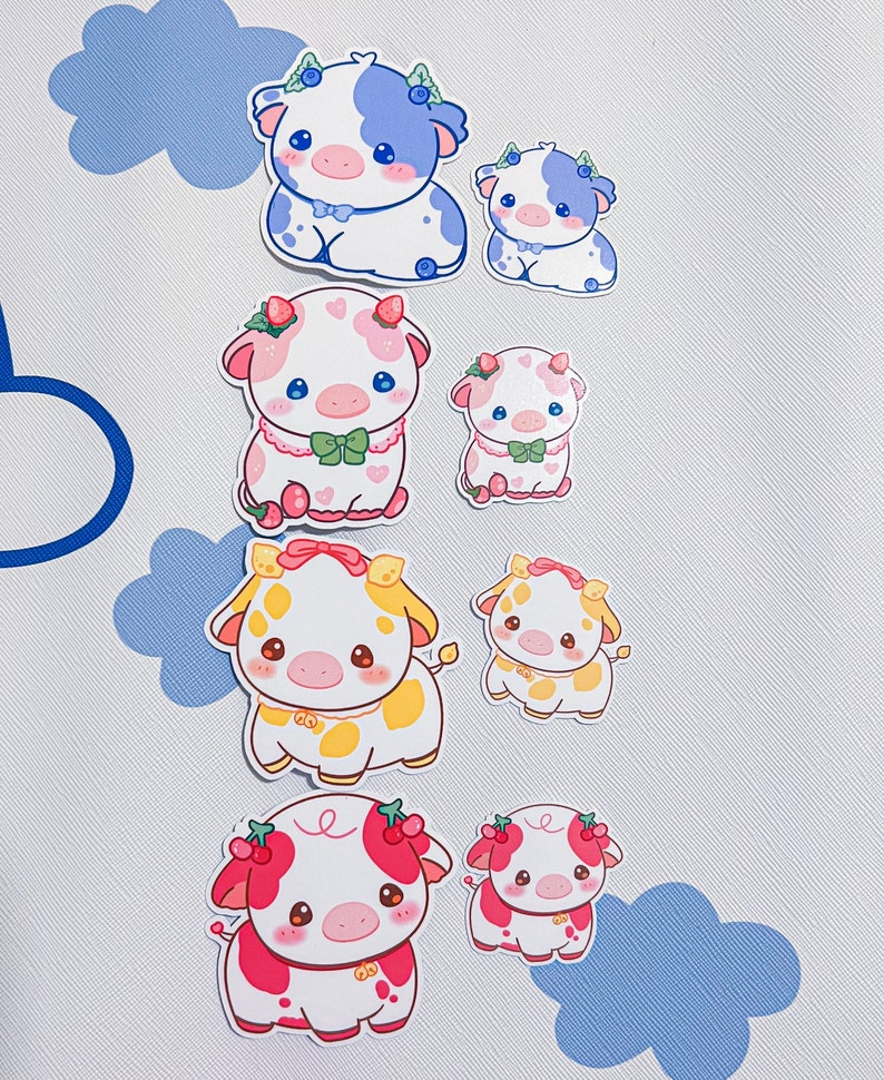 Fruit Cow Stickers, Kawaii Cow Sticker, Cute Strawberry Cow Sticker ...