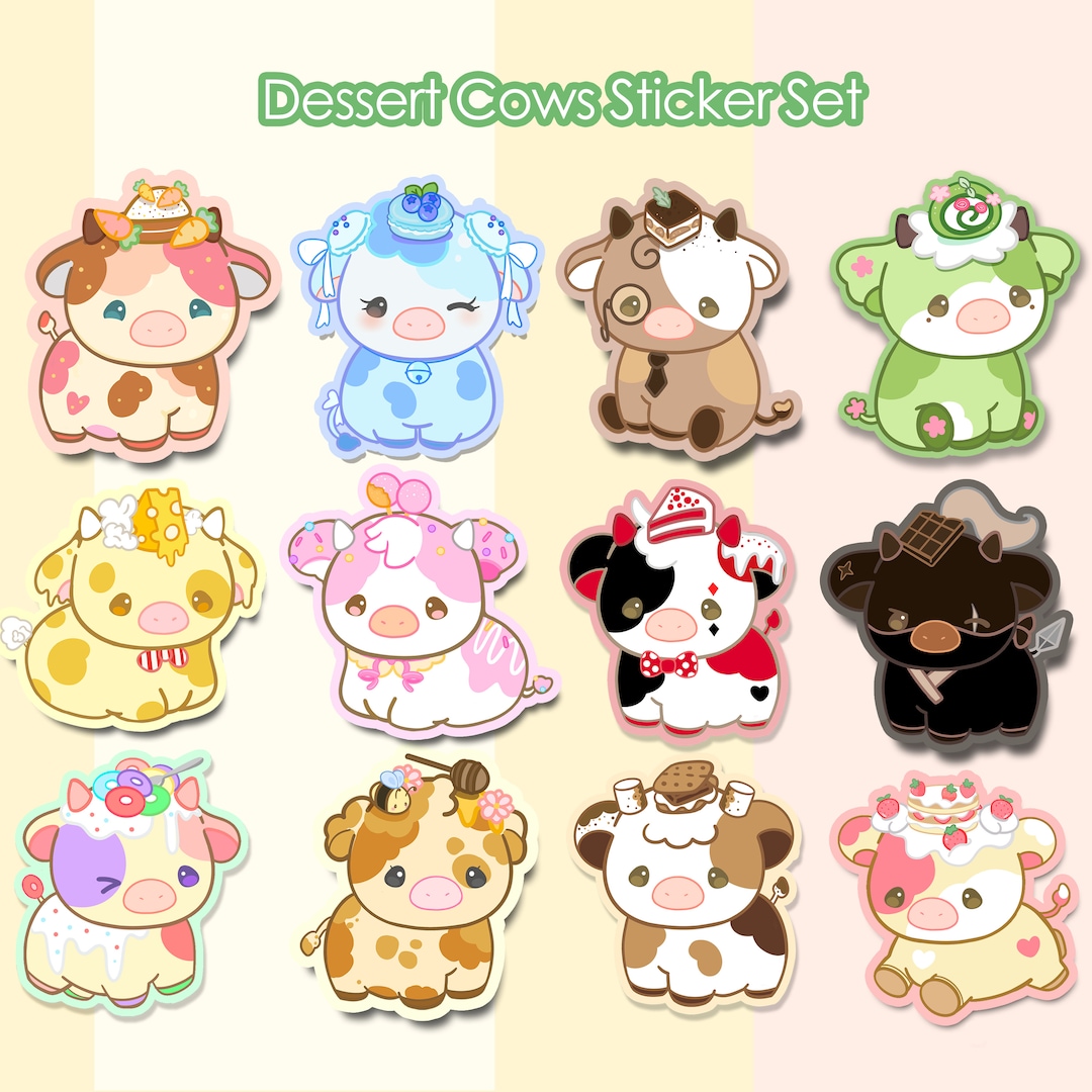 Dessert Cow Stickers, Cute Cow Vinyl Stickers, Cute Farm Animal ...