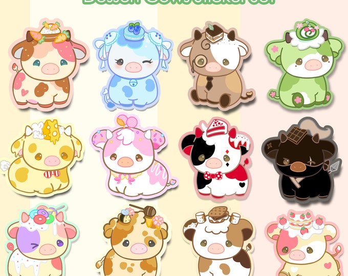 Ice Cream Cow Sticker Set Ver 2, Cute Cow Sticker Bundle, Rainbow Cow ...
