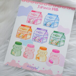 Kawaii Japanese Milk Sticker Sheet, Milk Carton Sticker Sheet, Cow Milk ...